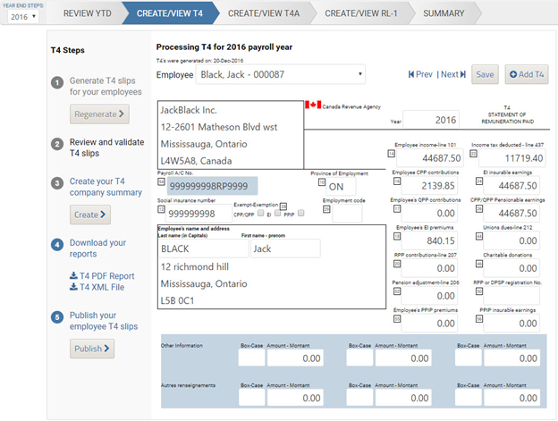 Création des T4s, T4As et les RL-s – PaymentEvolution Support